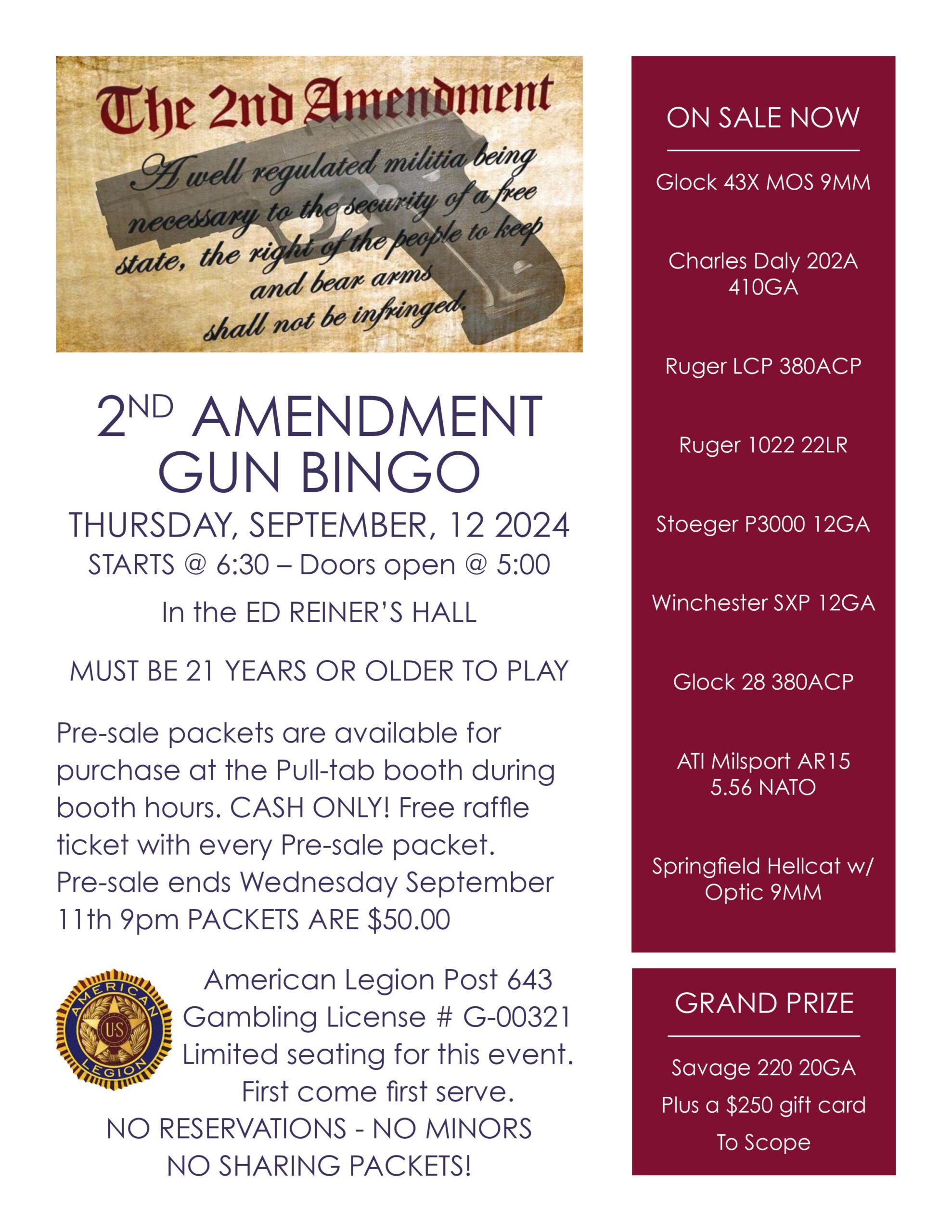 2nd Amendment Gun Bingo – Dan Patch American Legion Post 643